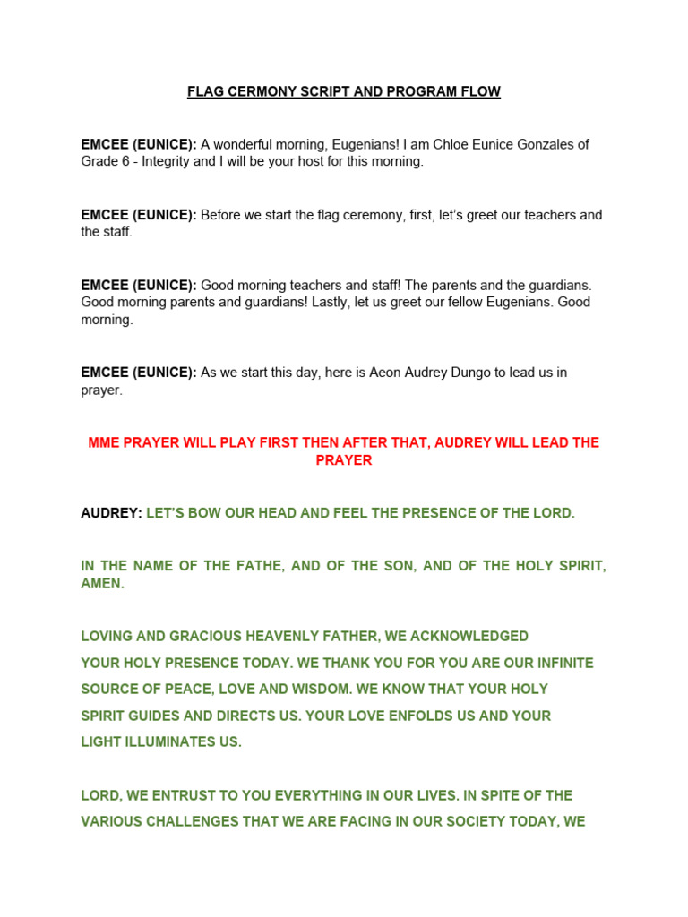 SCRIPT GRADE 6 FLAG CEREMONY | PDF