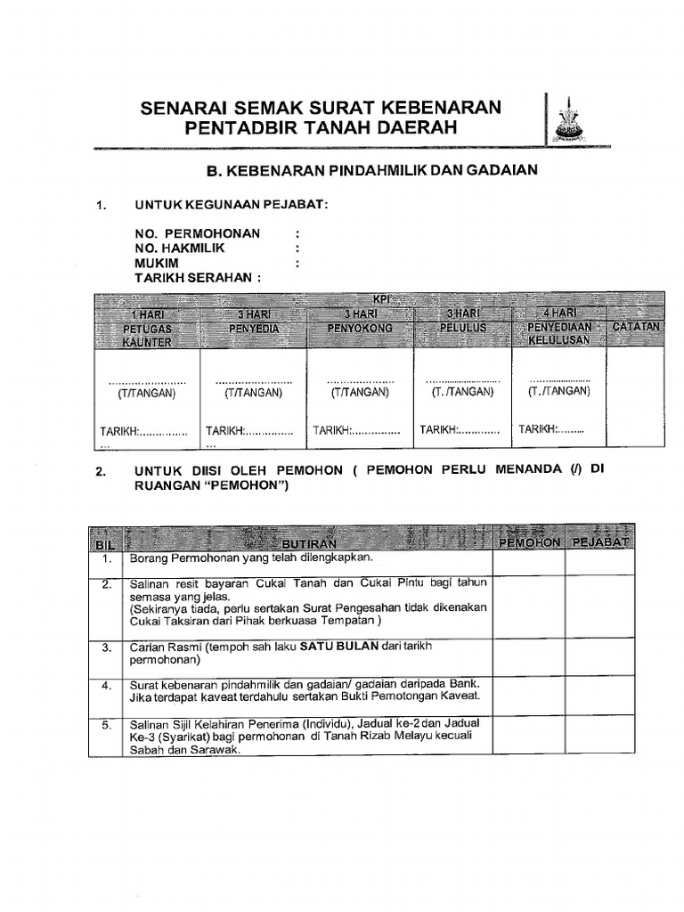 Permohonan Kebenaran Pindahmilik Dan Gadaian | PDF