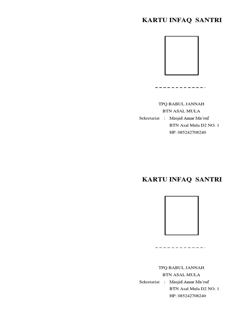 Kartu Infaq Santri TPQ Babul Jannah | PDF