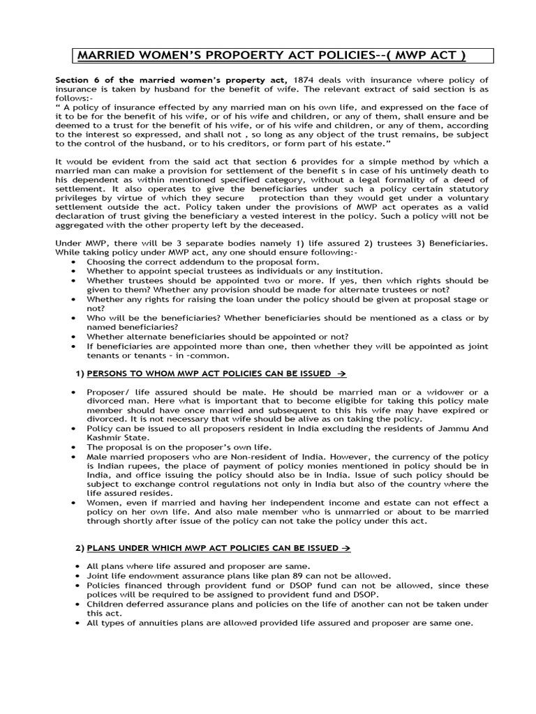 MWP Act Policies | PDF | Trust Law | Concurrent Estate