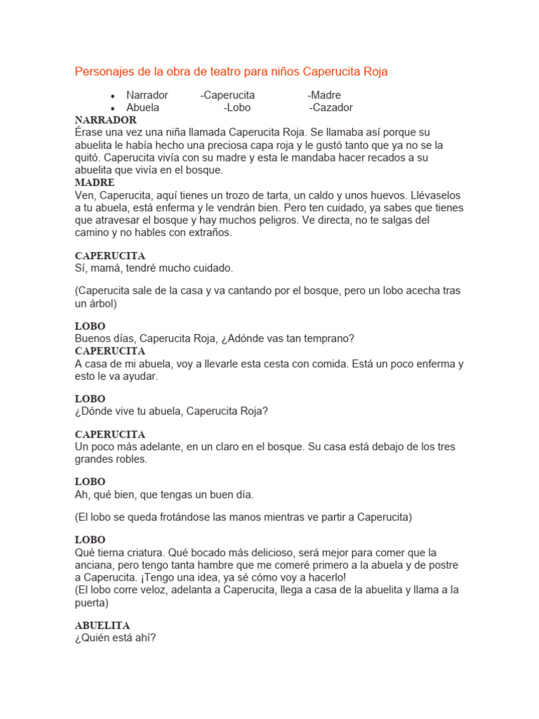 La Obra de Teatro para Niños | PDF | Caperucita Roja