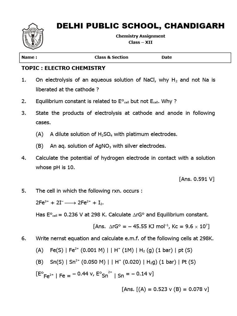 Class XII Chemistry Electrochemistry 02 | PDF | Electrochemistry | Physical Sciences