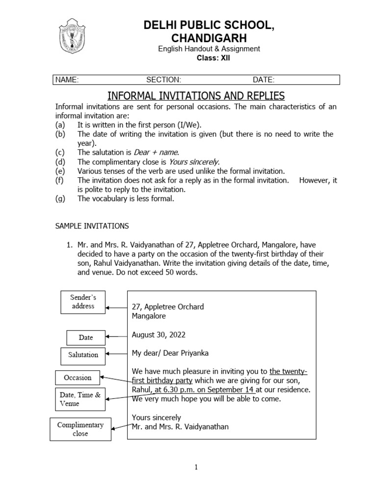 Informal Invitation Writing Guide | PDF