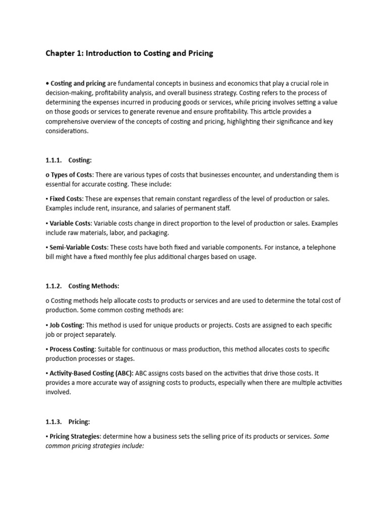Costing and Pricing Summary Reviewer Chapter 1 To 3 | PDF | Cost ...