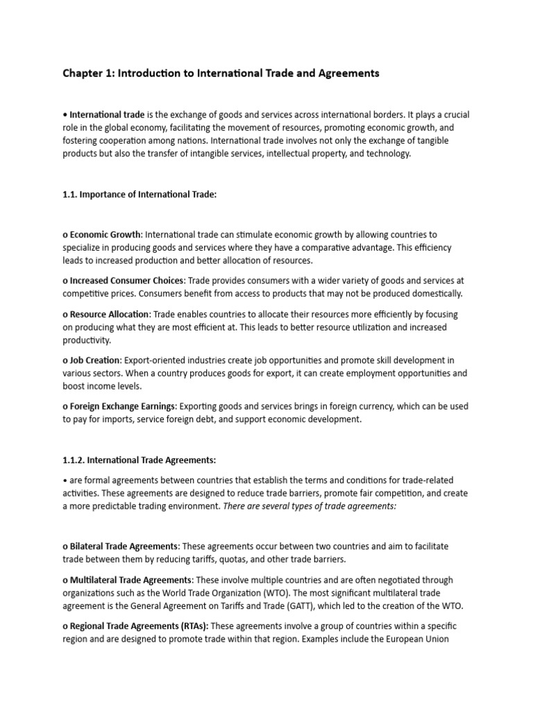 International Trade and Agreement Summary Reviewer Chapter 1 To 3 | PDF ...