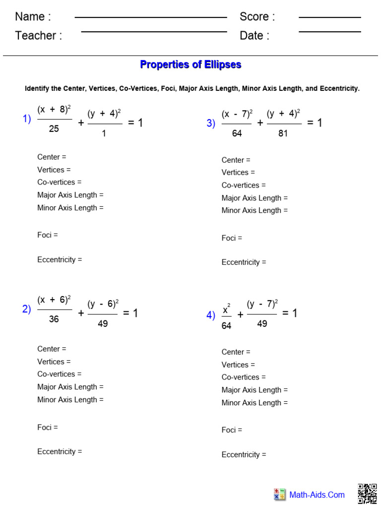 PRECALCLAS ELLIPSE QUIZ 2.3 2023-2024 | PDF | Ellipse | Euclidean Plane Geometry