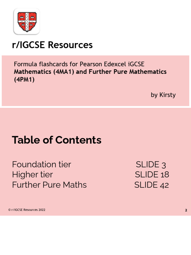 Igcse Resources Edexcel Igcse Mathematics Formula Flashcards V1 Pdf Area Triangle
