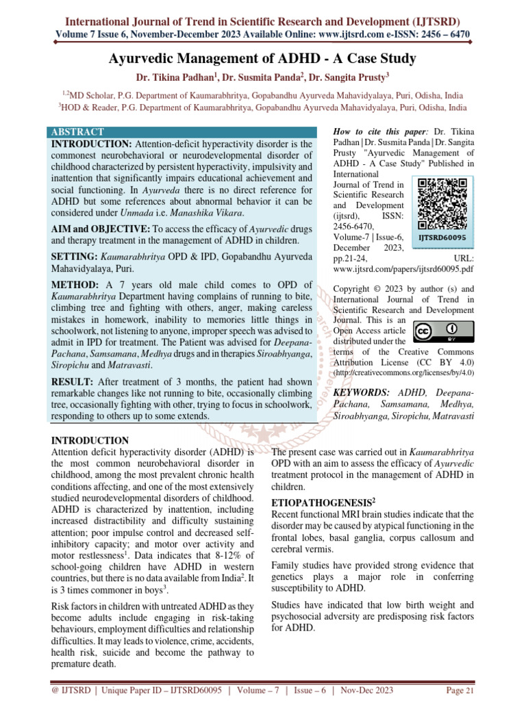 Ayurvedic Management of ADHD A Case Study | PDF | Attention Deficit Hyperactivity Disorder ...