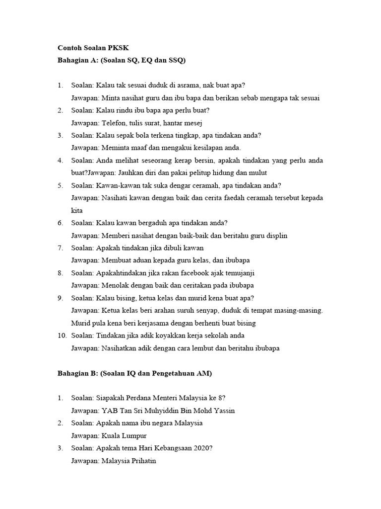 Contoh Soalan PKSK | PDF