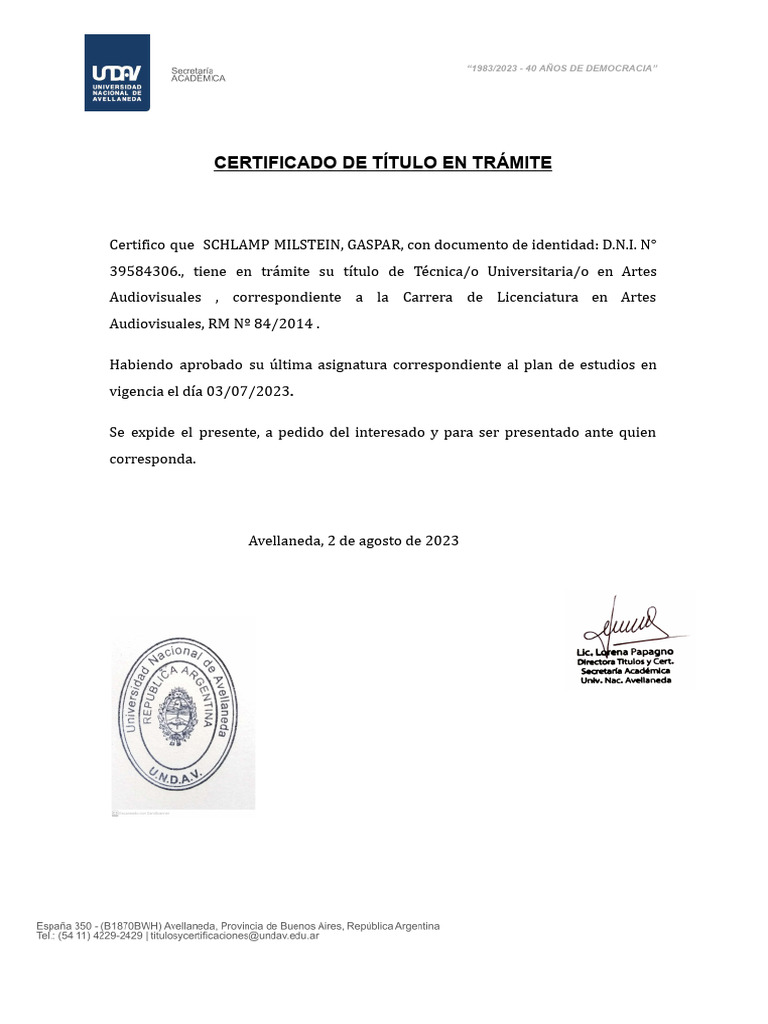 Certificado de Título en Trámite | PDF | Arte