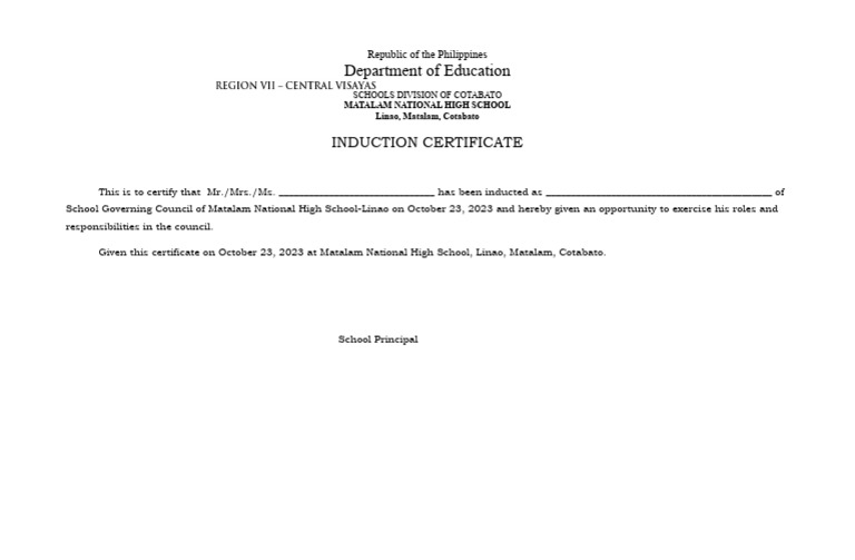 INDUCTION CERTIFICATE | PDF