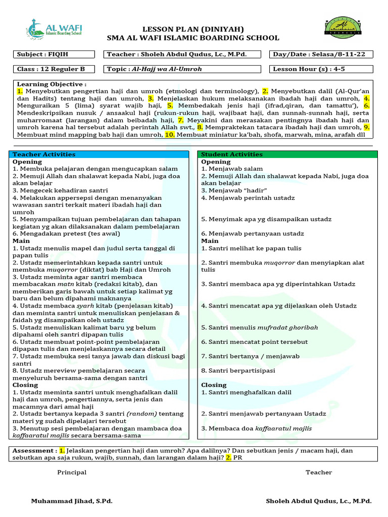 Sholeh (Fiqih) - Lesson Plan Sma Diniyah | PDF