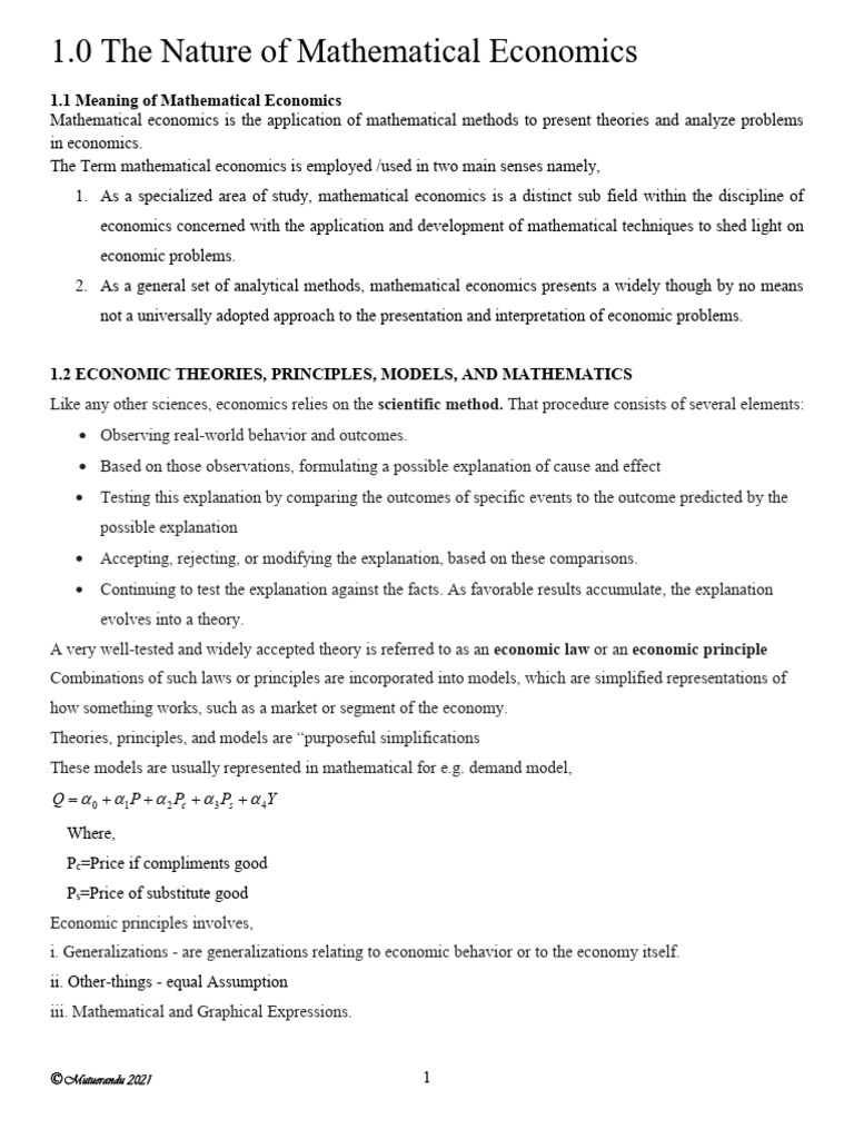Econ 130 Topic 1 Handout | PDF | Mathematics | Mathematical Economics