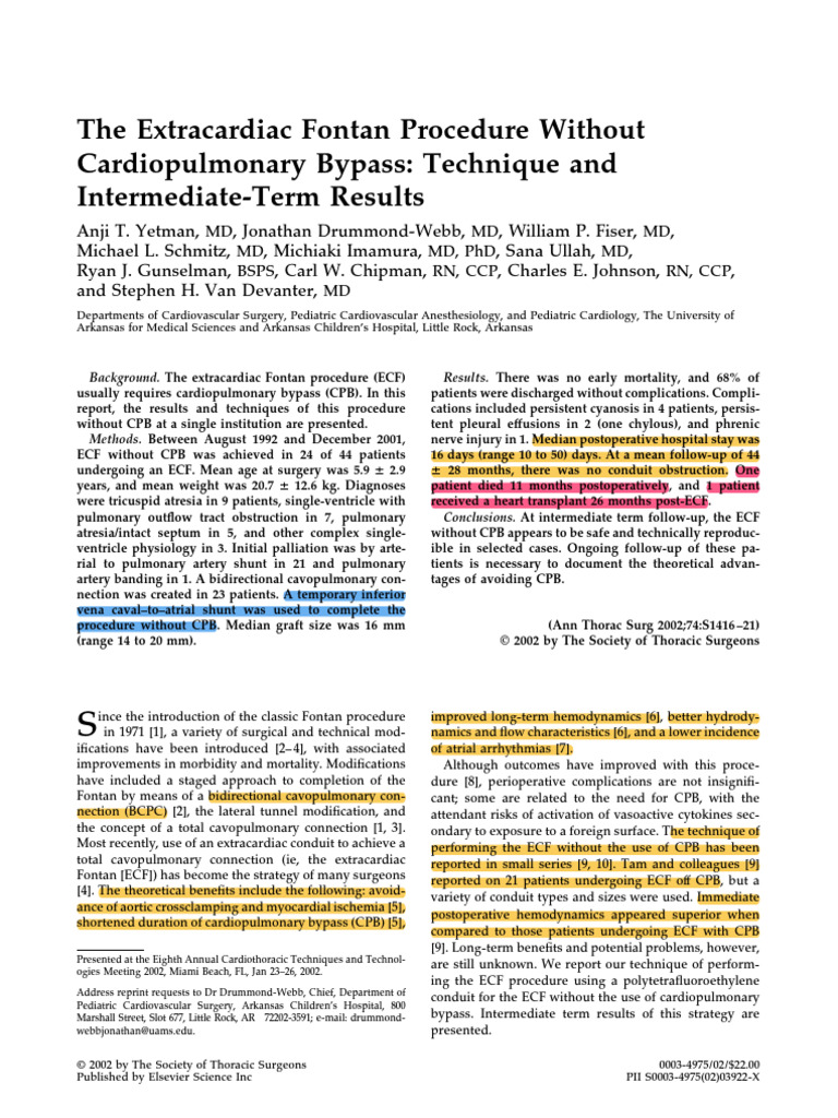 The extracardiac fontan procedure withoutncardiopulmonary bypass | PDF ...