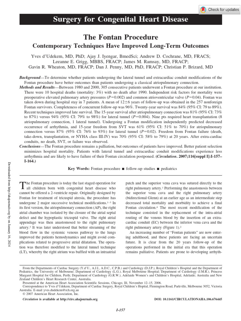 The Fontan Procedure Contemporary Techniques Have Improved Long-Term ...