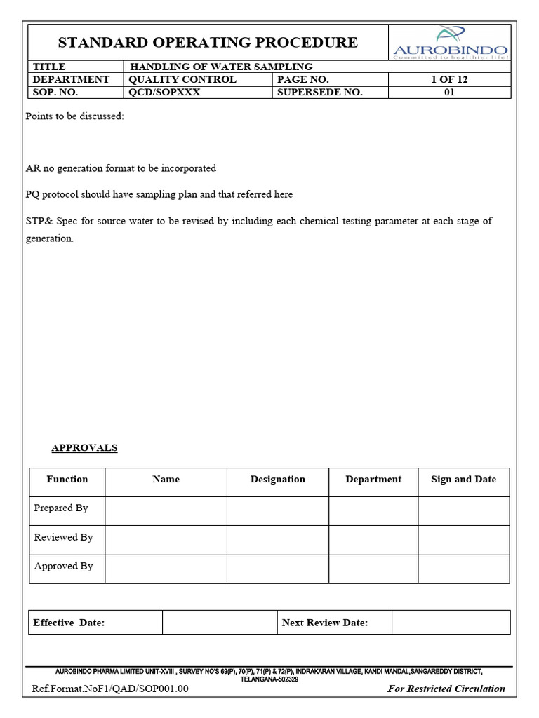 Water Sampling SOP Guide | PDF | Purified Water | Total Organic Carbon