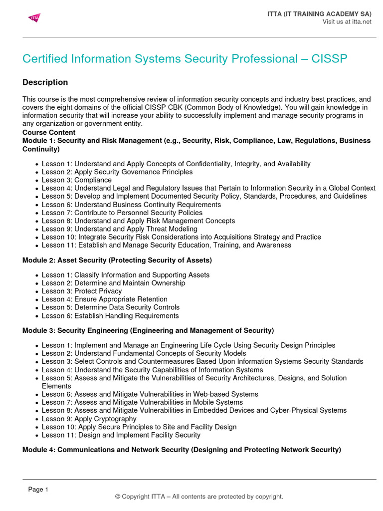Certified Information Systems Security Professional - CISSP | PDF | Security | Computer Security