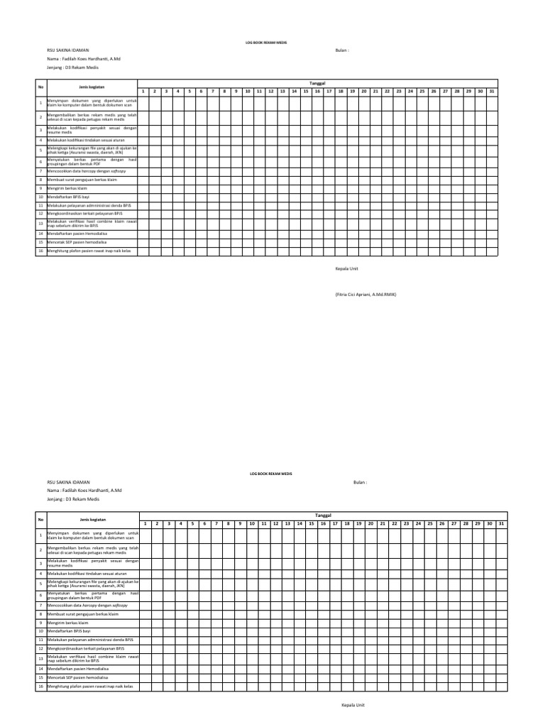 Log Book Rekam Medis RSU Sakina Idaman | PDF