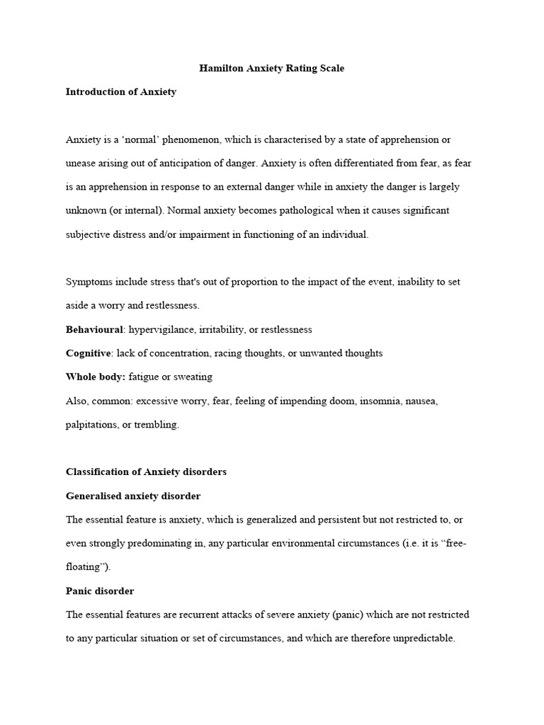 Hamilton Anxiety Rating Scale Introduction | PDF | Anxiety | Amygdala