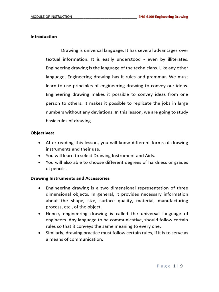 W1 Module 1-Drawing Instruments and Accessories | PDF | Drawing | Pencil