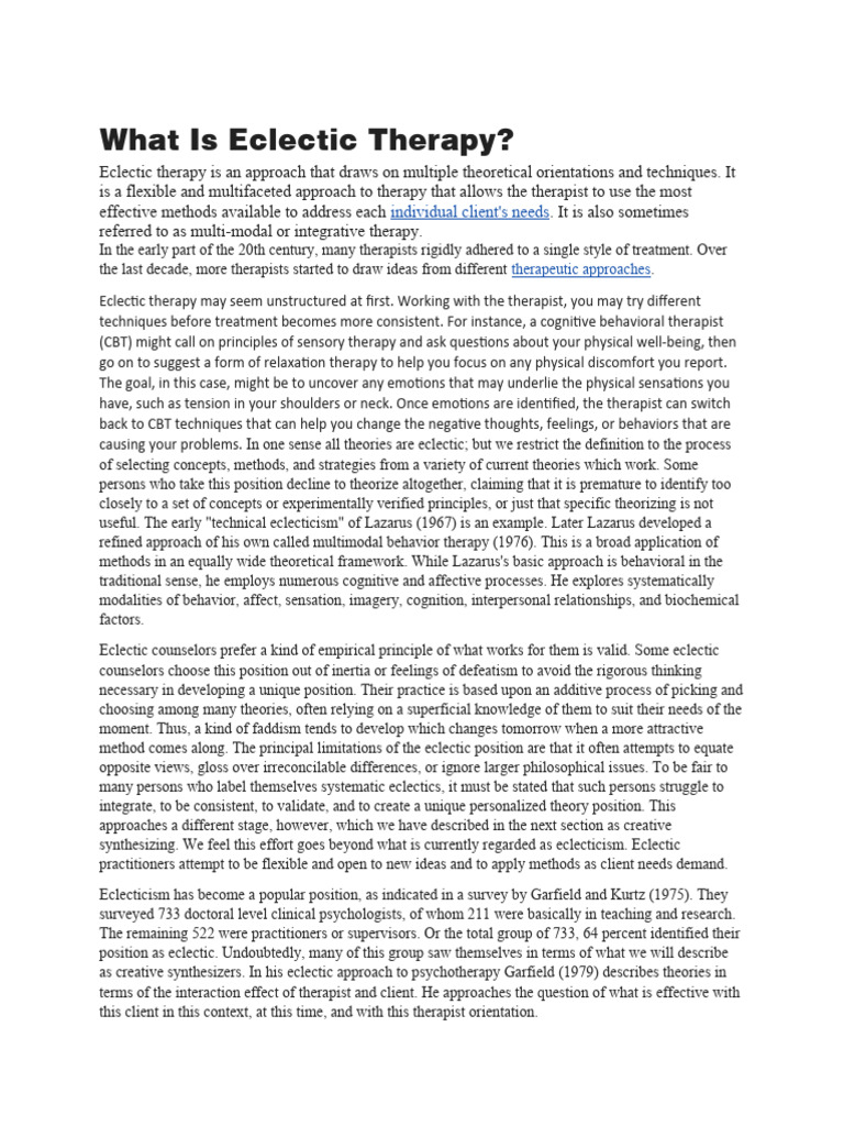 Eclectic Therapy | PDF