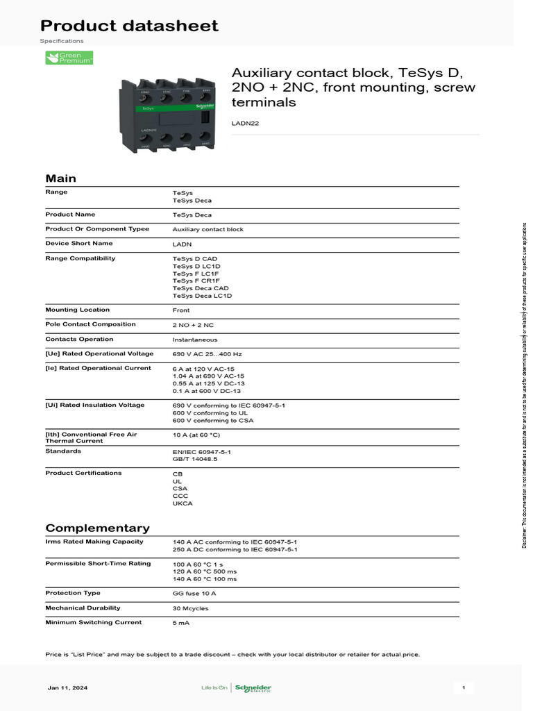 Schneider Electric - TeSys-D - LADN22 | PDF | Electrical Engineering ...