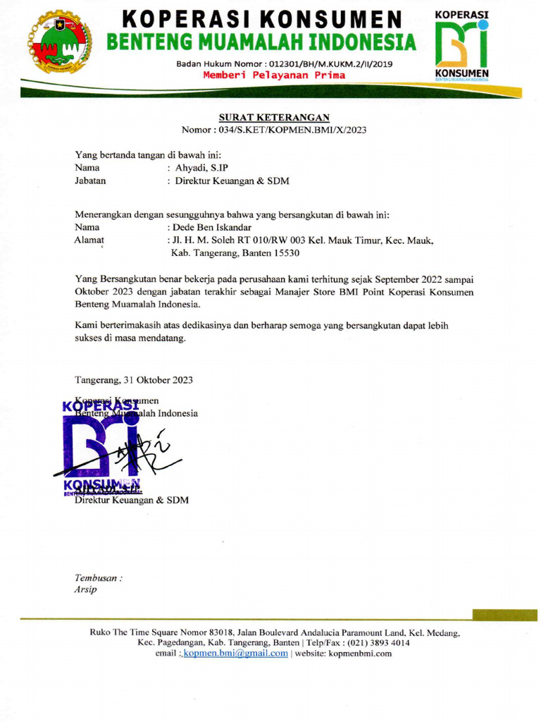 Paklaring Dede Ben Iskandar | PDF