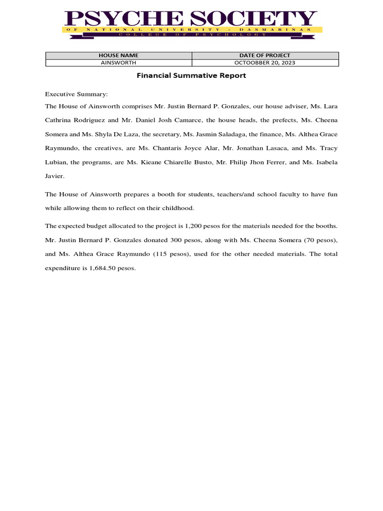 Ainsworth Financial Summative Report | PDF | Psychological Concepts | Behavioural Sciences