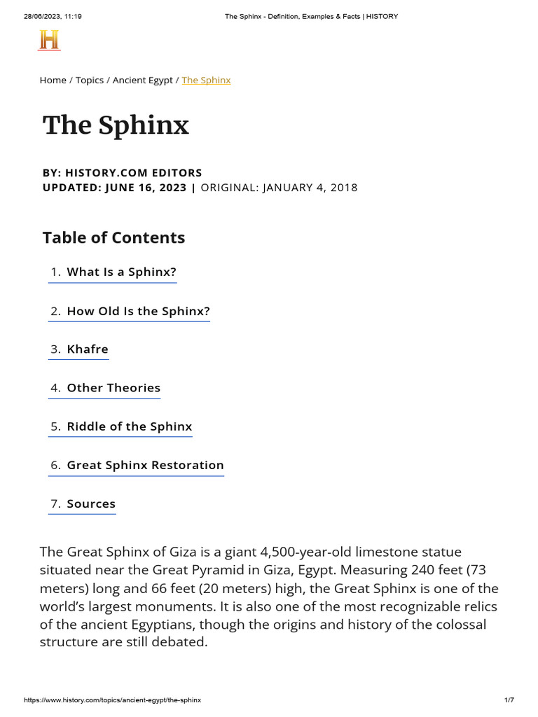 The Sphinx - Definition, Examples & Facts - HISTORY | PDF | Sphinx ... The Sphinx - Definition, Examples & Facts - HISTORY | PDF | Sphinx ...