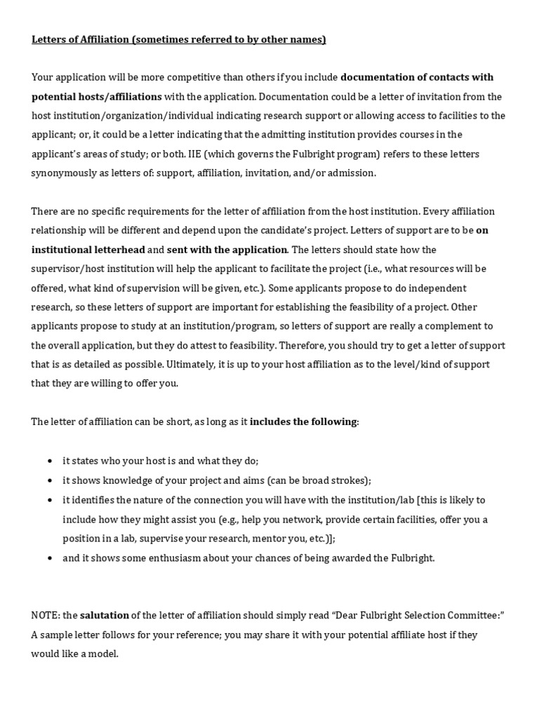 Information On Letters of Affiliation | PDF