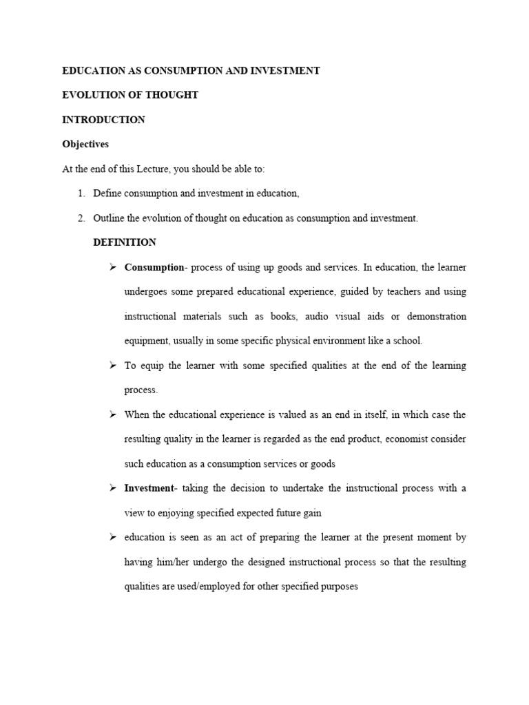 Education: Consumption vs. Investment Insights | PDF | Capital ...