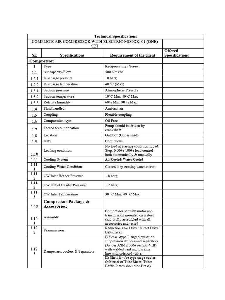 Technical Specifications-Compressor | PDF
