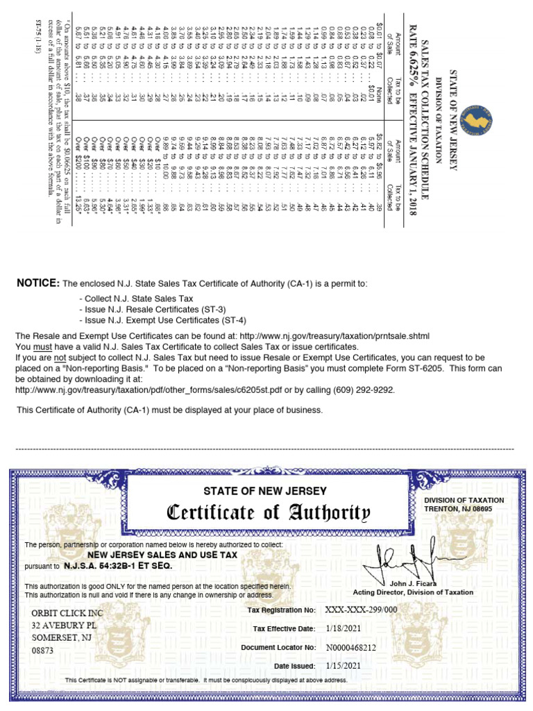 Resale Certificate and Seller Permit - Orbit Click Inc | PDF | Tax ...