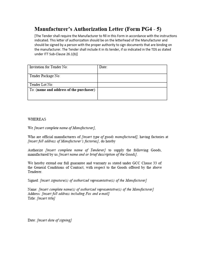 Manufacturer's Authorization Form | PDF | Finance & Money Management | Law