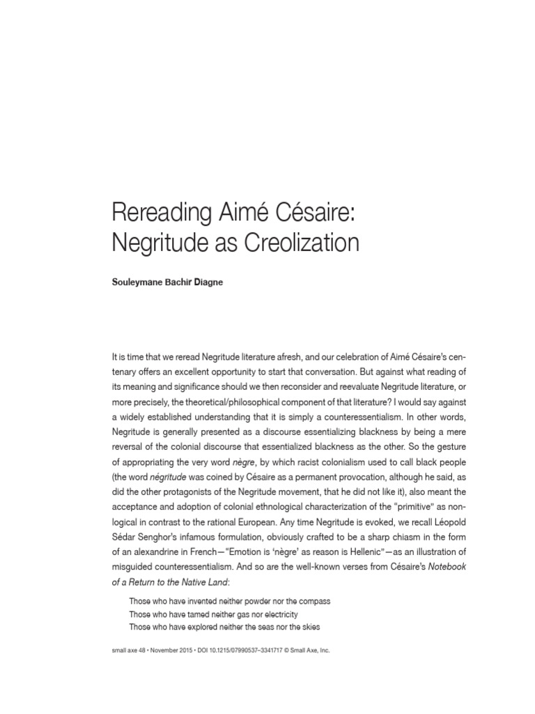 2015 - Rereading Aimé Césaire Negritude As Creolization (Retrieved ...