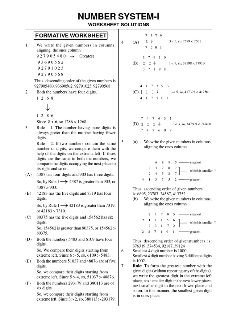Vi - 01 - Number System-I - Solution | PDF | Numbers | Lexicology