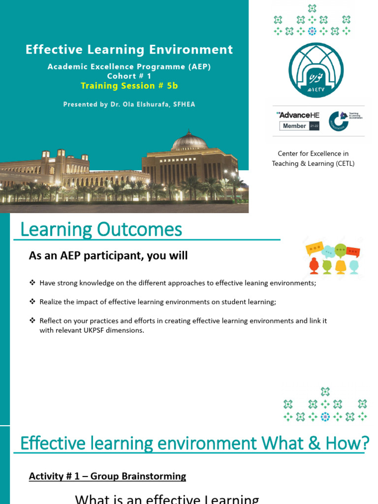 Effective Learning Environments Guide | PDF | Learning | Pedagogy