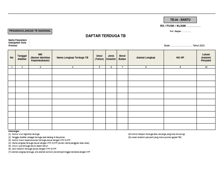 Formulir Pendaftaran Terduga TB | PDF
