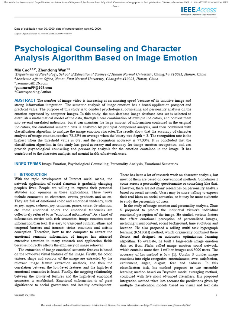 Psychological Counseling and Character Analysis Algorithm Based On Image Emotion | PDF ...