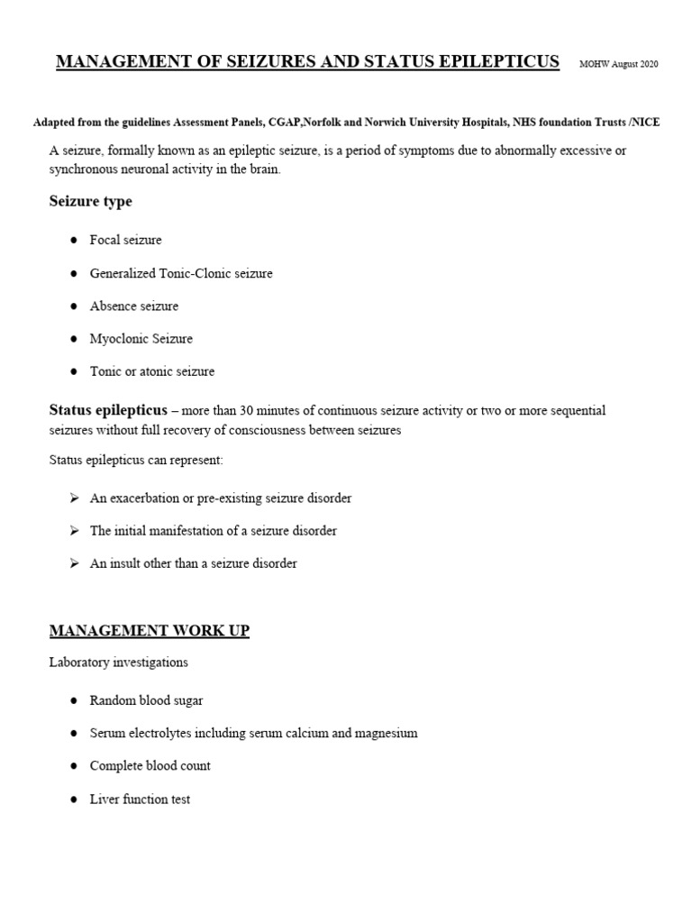 Management Of Seizures And Status Epilepticus Pdf