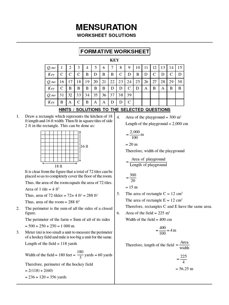 Vi 06 Mensuration-Solution | PDF | Area | Length