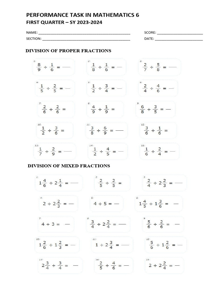 Performance Task Division of Fractions | PDF | Business | Finance ...