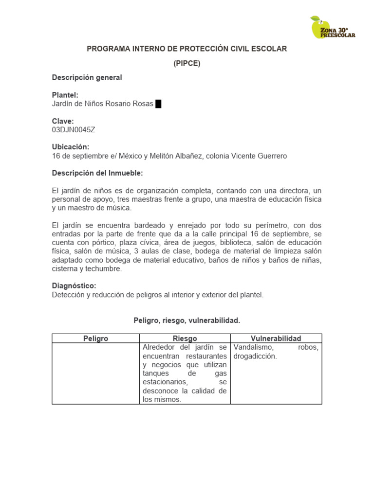 Programa Interno de Protección Civil Escolar | PDF