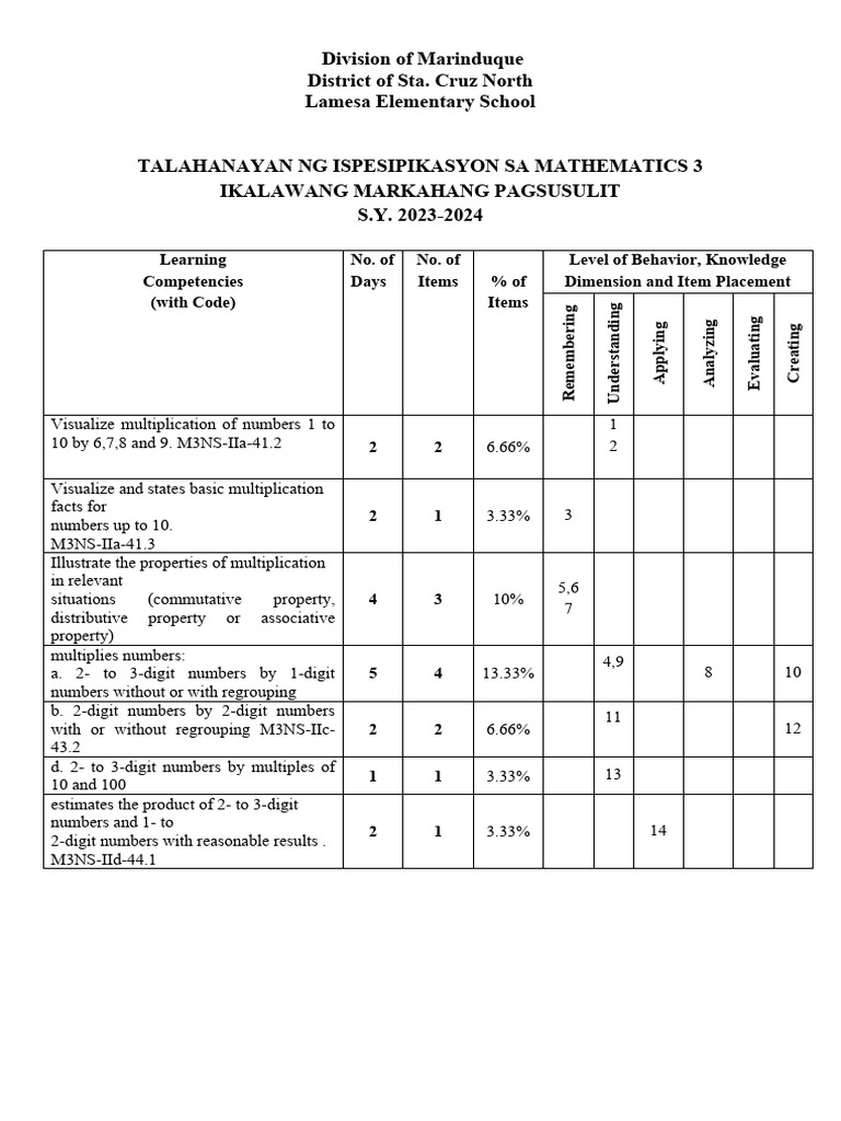 MATH 3-Q2-SECOND - PERIODICAL-TEST - 2022-2023 Edited | PDF ...