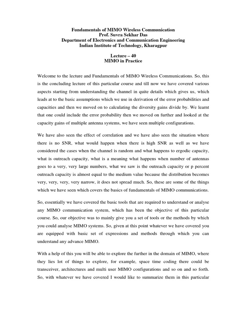 Lec 40 | PDF | Mimo | Antenna (Radio)