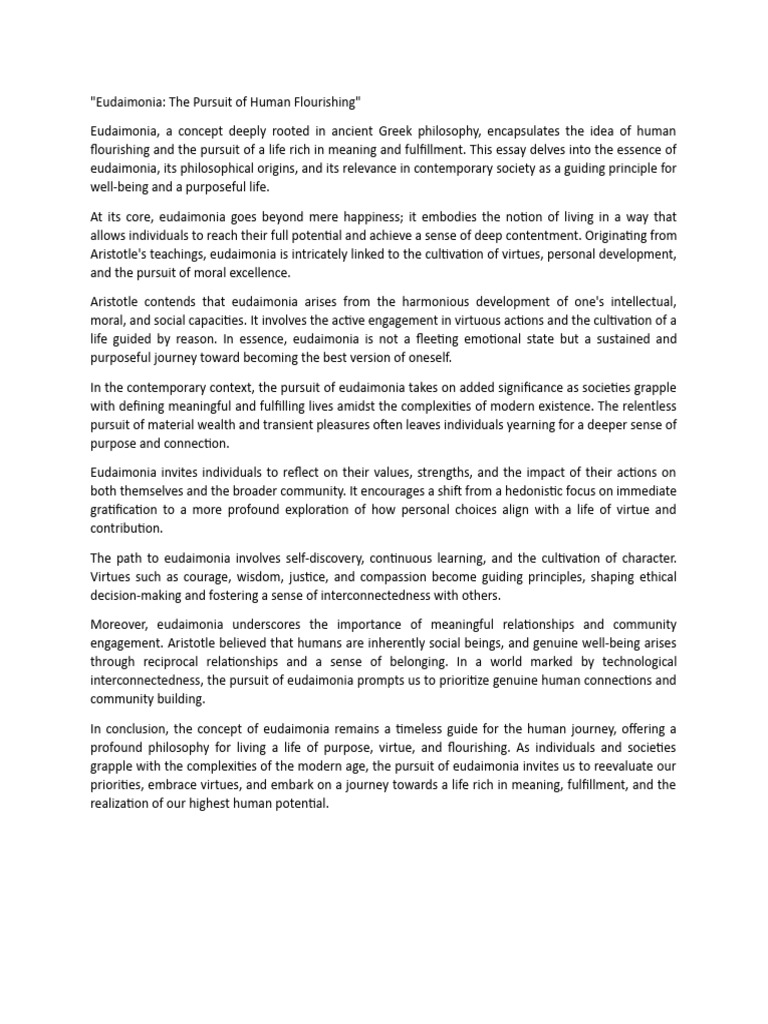 Eudaimonia The Pursuit of Human Flourishing | PDF