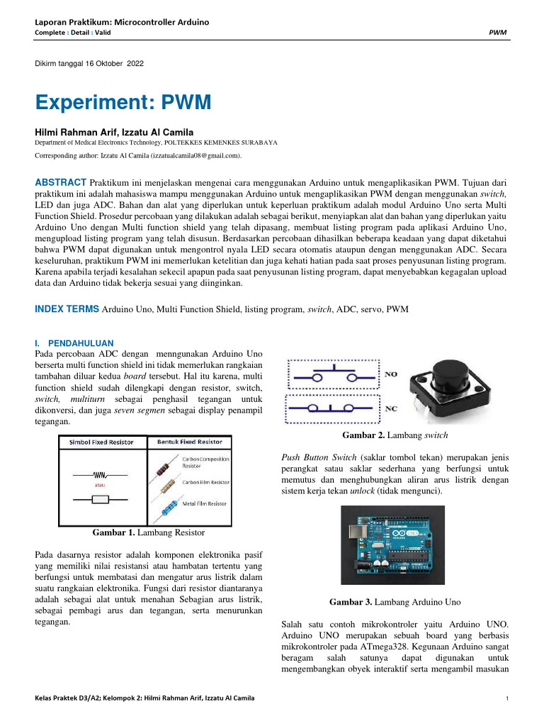 Experiment: PWM: Laporan Praktikum: Microcontroller Arduino | PDF