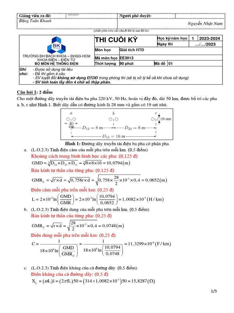 23.11.20 - Đề thi môn giải tích HTĐ 231 CQ - 01 - ĐÁP ÁN | PDF