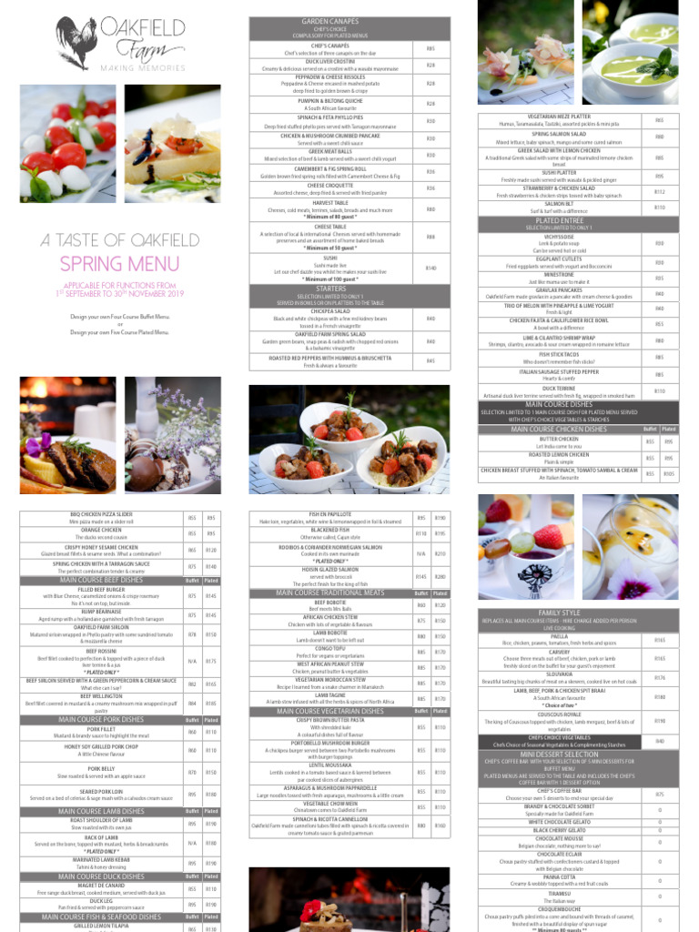 Oakfield Farm Spring Menu Selector | PDF | Hamburgers | Sushi