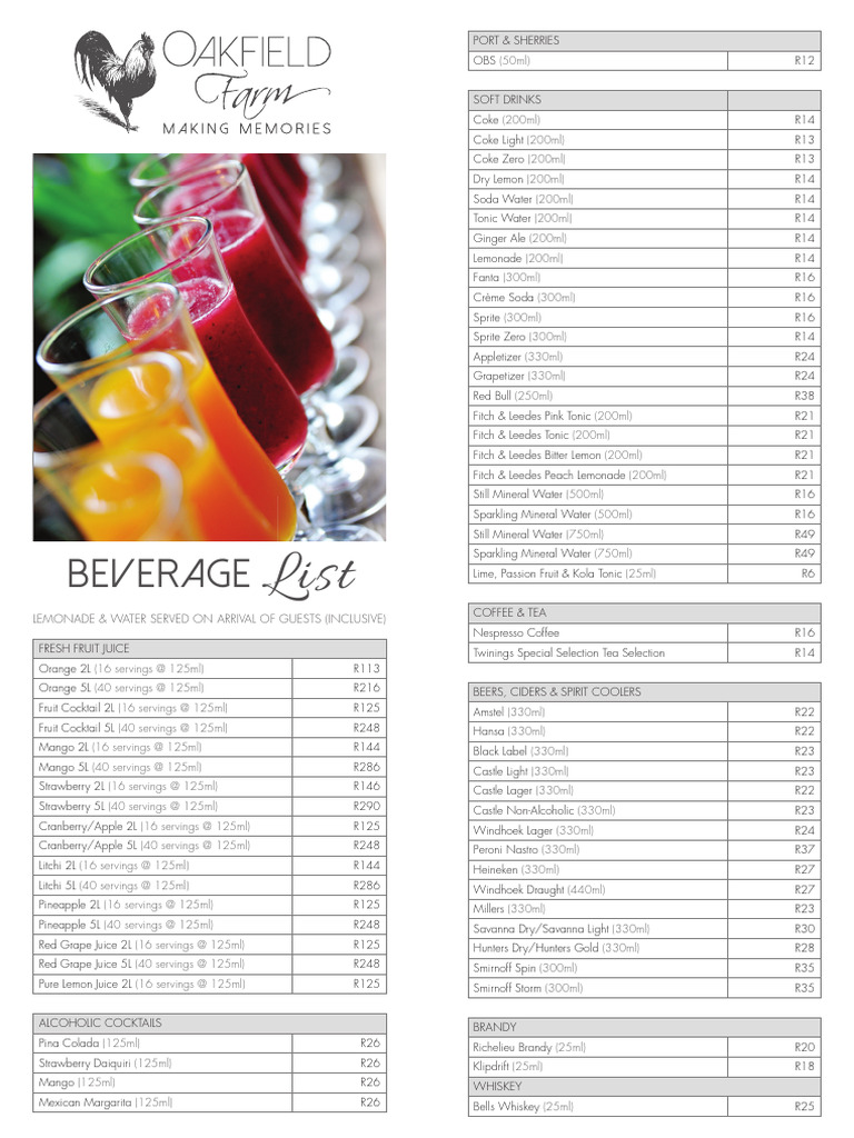 Beverage Menu for Event Planners | PDF | Soft Drink | Drink